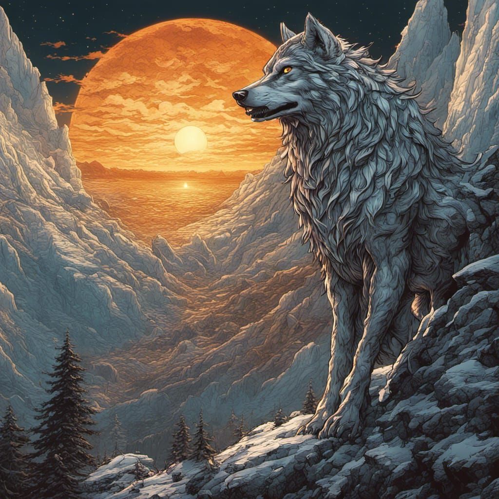 Great wolf eating the sun Epic cinematic brilliant stunning intricate ...