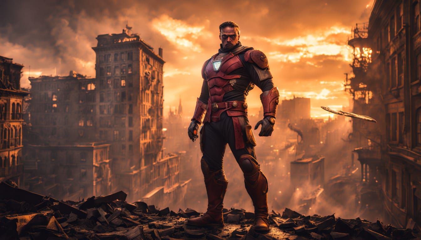 Captain Inferno - Captain Inferno in a Ruined Cityscape Cine...