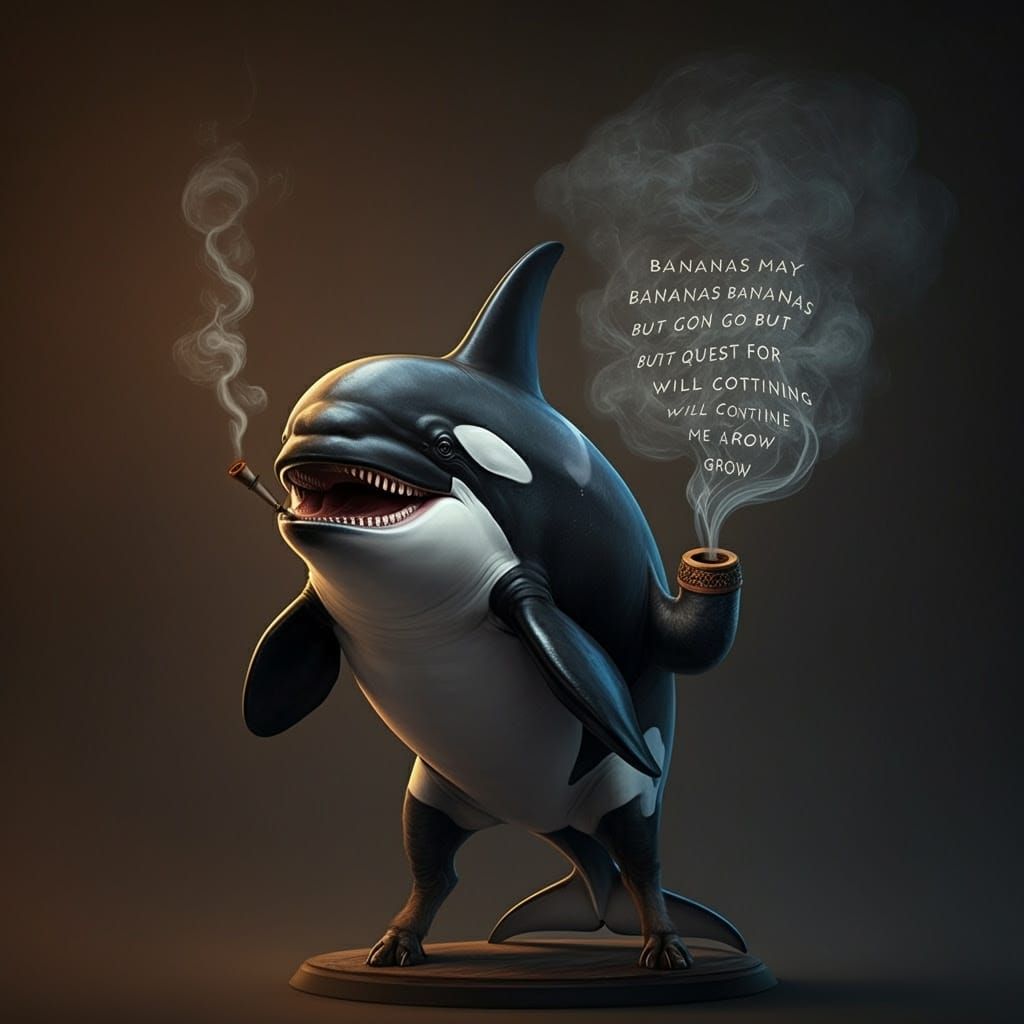 Enigmatic Pipe Smoking Orca-Monkey-Bull Hybrid - AI Art