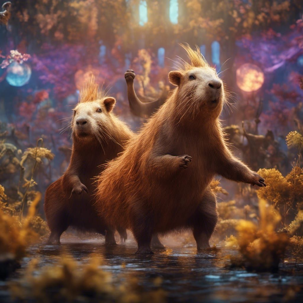 people dancing on capybaras - AI Generated Artwork - NightCafe Creator