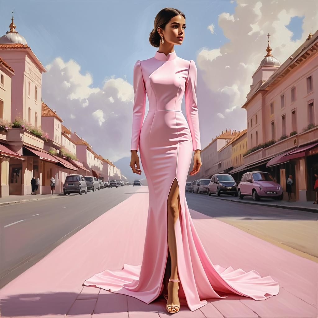 Light Pink Close Fitting Evening Gown Cartoon. Redone. - AI Generated ...