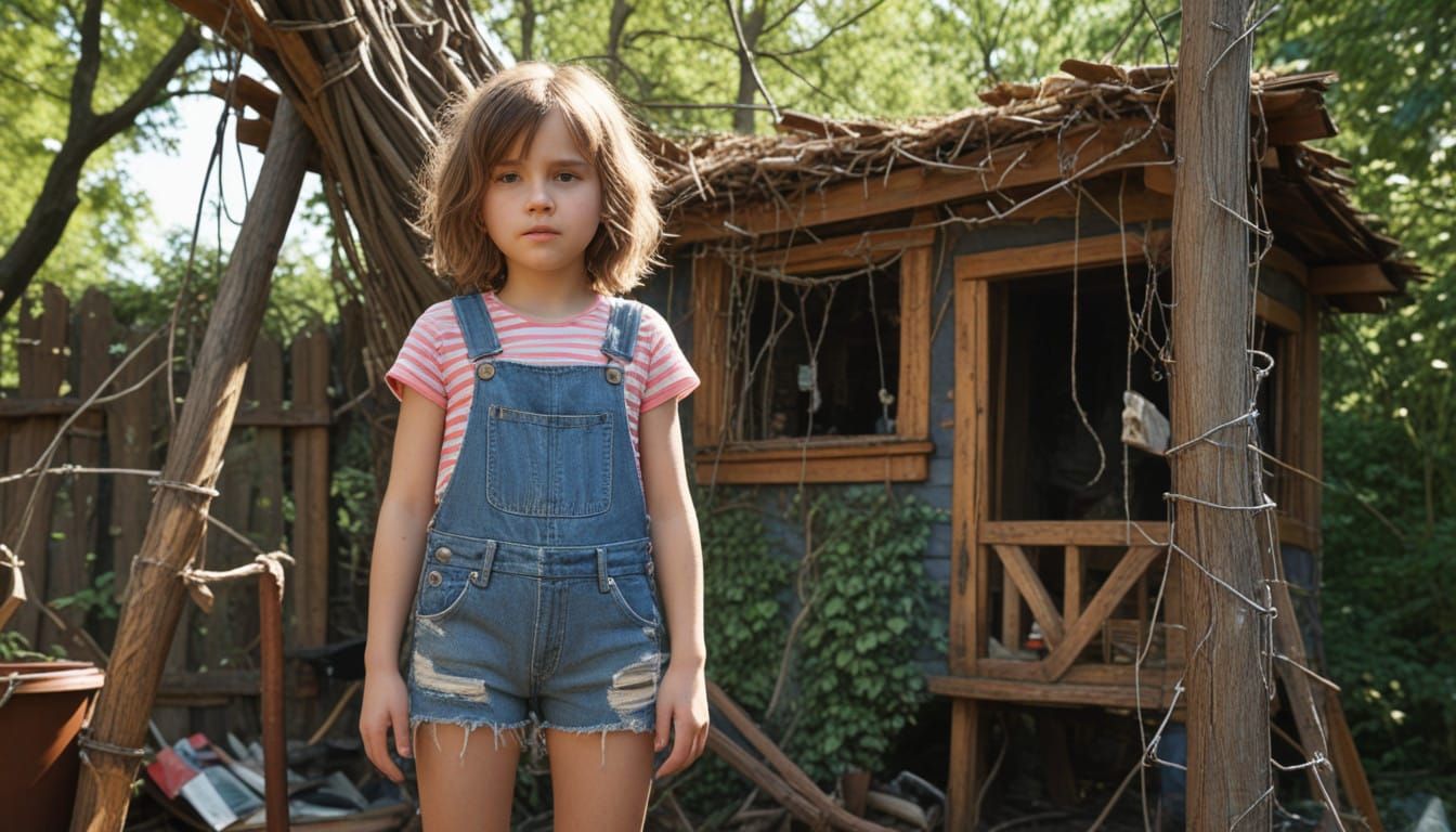 Post-Apocalyptic Treehouse Amidst Suburban Ruins i... - AI Art