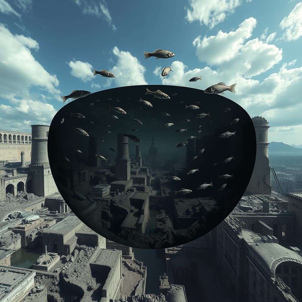 Surreal Circle of Water Reflects Inverted City in ... - AI Art