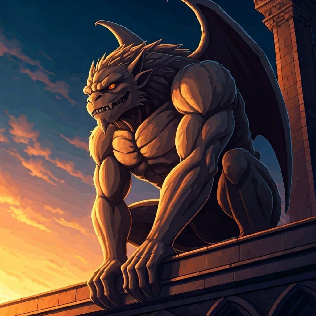 goliath Gargoyle - Gothic Goliath Gargoyle Illuminated by G...