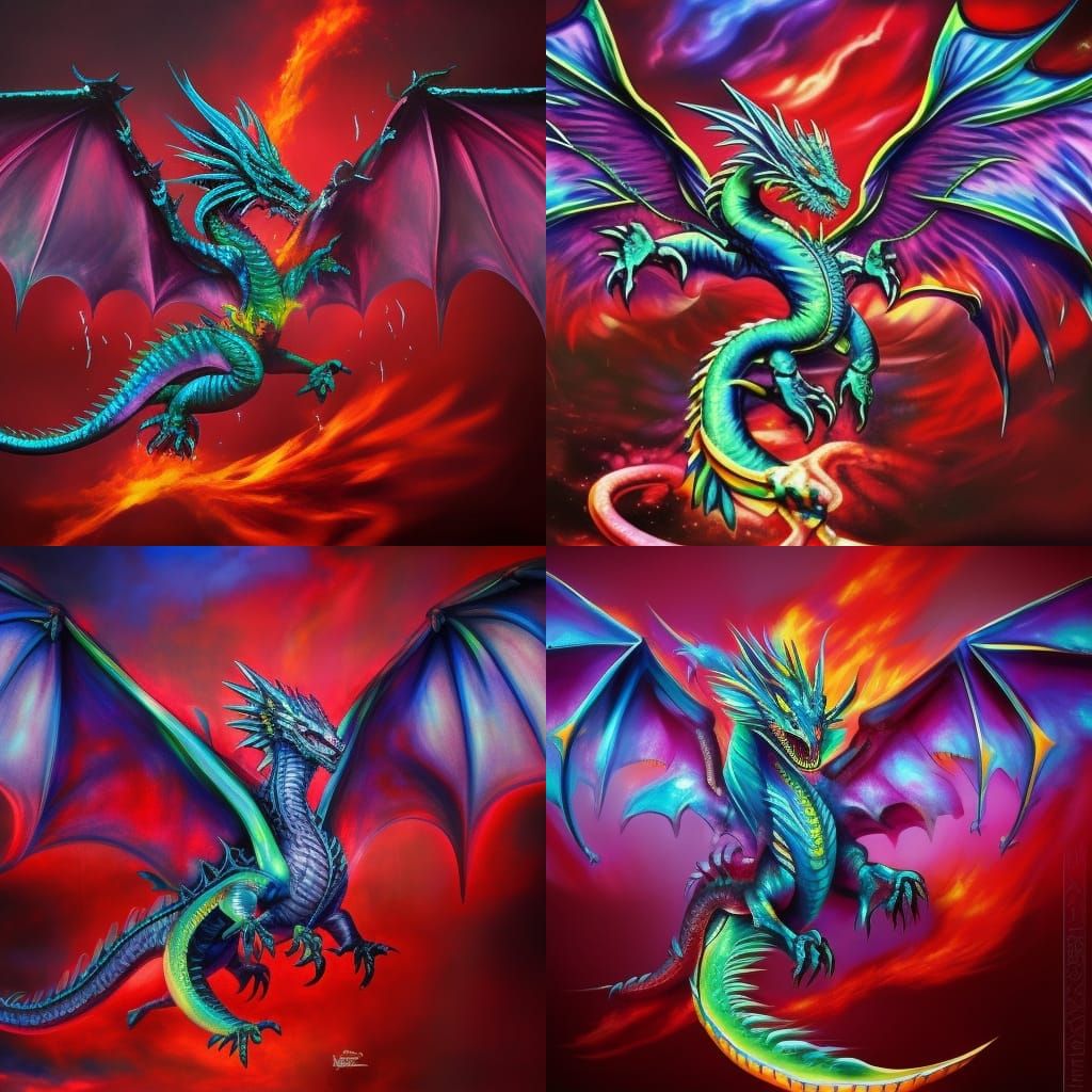 full grown death song dragon with wings spray paint, oil gouache ...