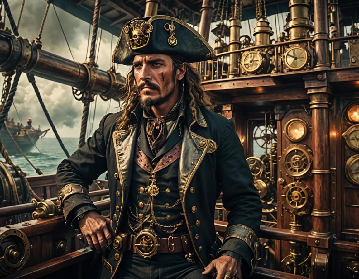 Steampunk Pirate on a Clockwork ship. - AI Generated Artwork ...