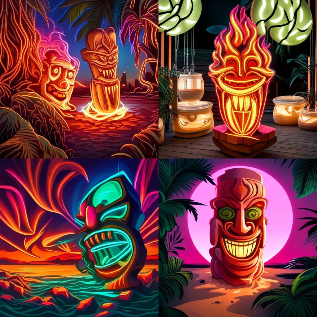 Tiki carved joy laughing neon flame - AI Generated Artwork - NightCafe ...