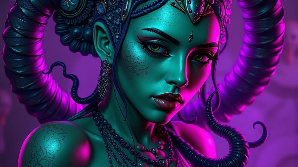Cyberpunk Goddess in Grotesque, Biopunk Splendor - AI Art