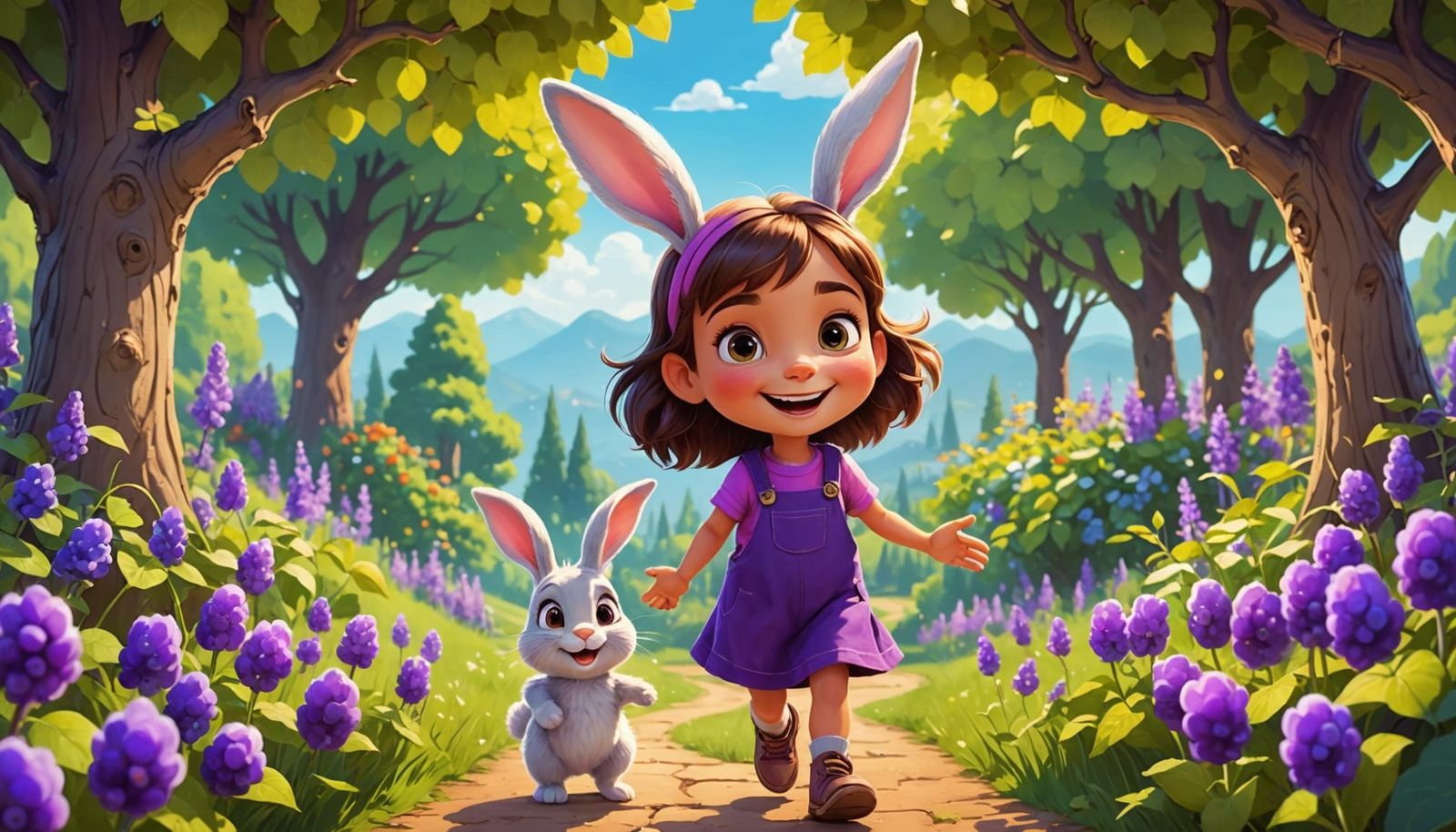 Whimsical Cartoon Garden Scene with Magical Elemen... - AI Art