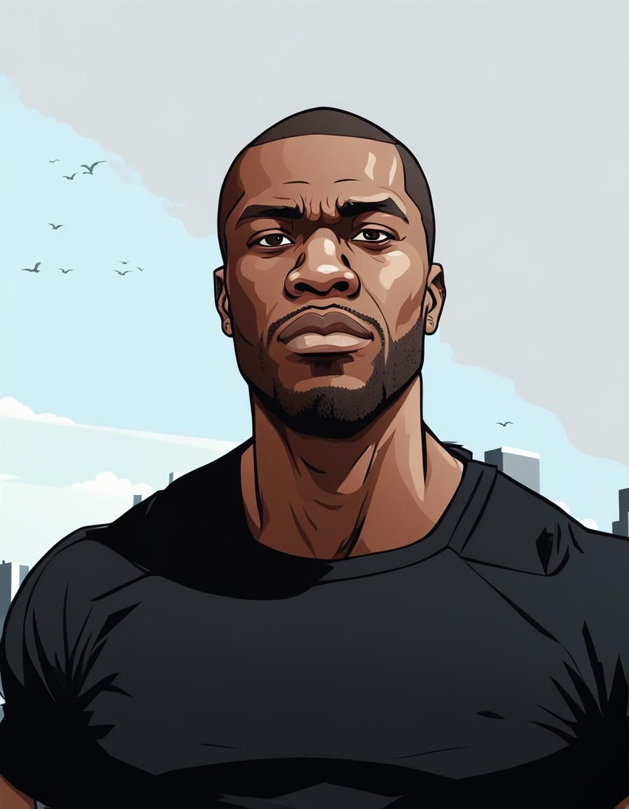 Metal Man Rising Above the Cityscape - AI Art