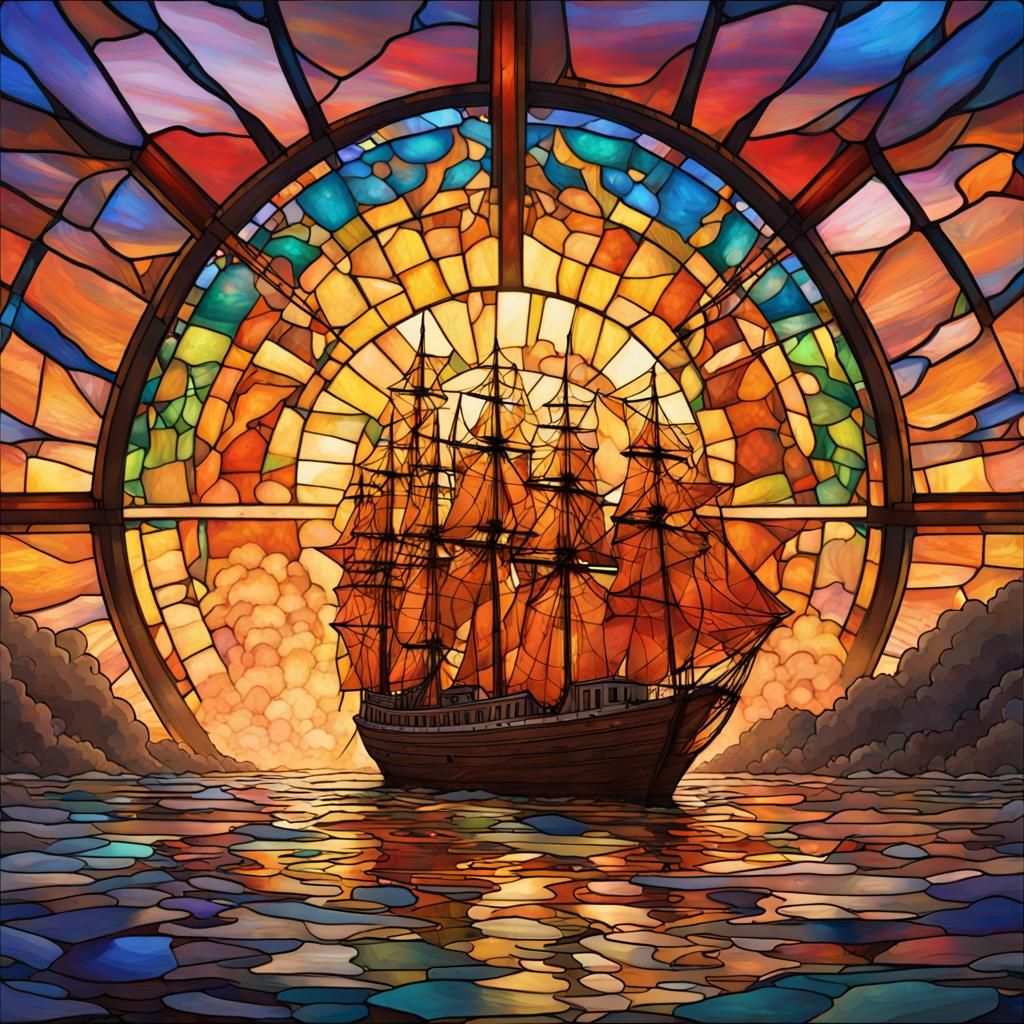 (seascape, sailboat_sailing, as stained glass - AI Generated Artwork ...