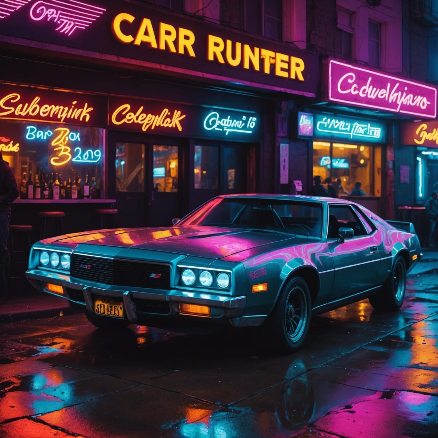 Psychedelic car outside a bar - AI Generated Artwork - NightCafe Creator