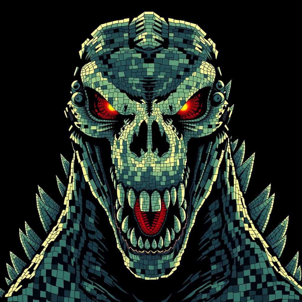 Godzilla A spooky mosaic - Godzilla as a Grinning Skull Mon...