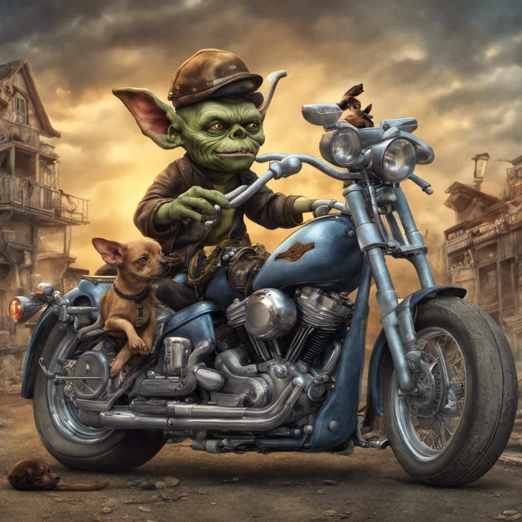 Goblin riding his motorcycle - AI Generated Artwork - NightCafe Creator