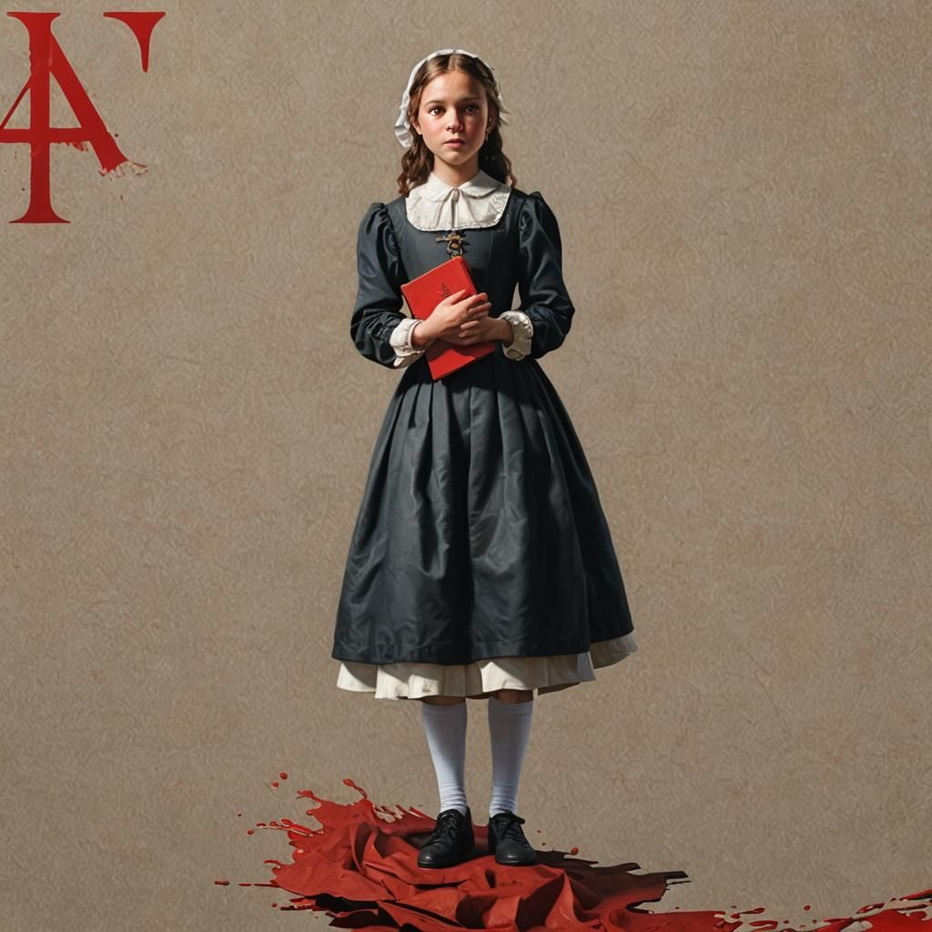 Young Puritan Girl with Scarlet Letter - AI Art