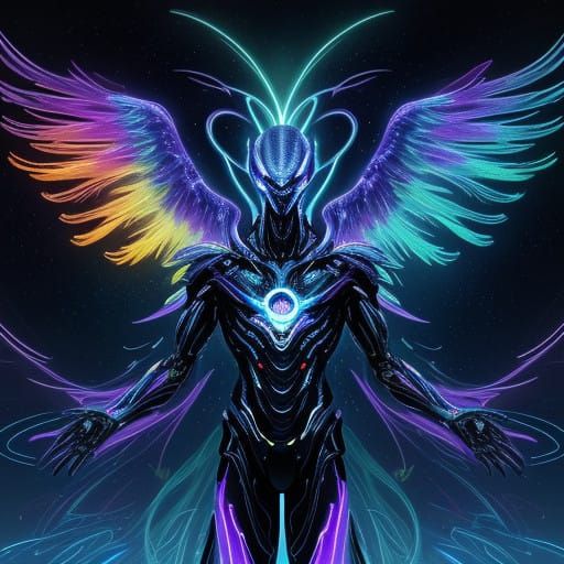 Radiant Electric Phoenix Alien Emerges from Cosmic... - AI Art