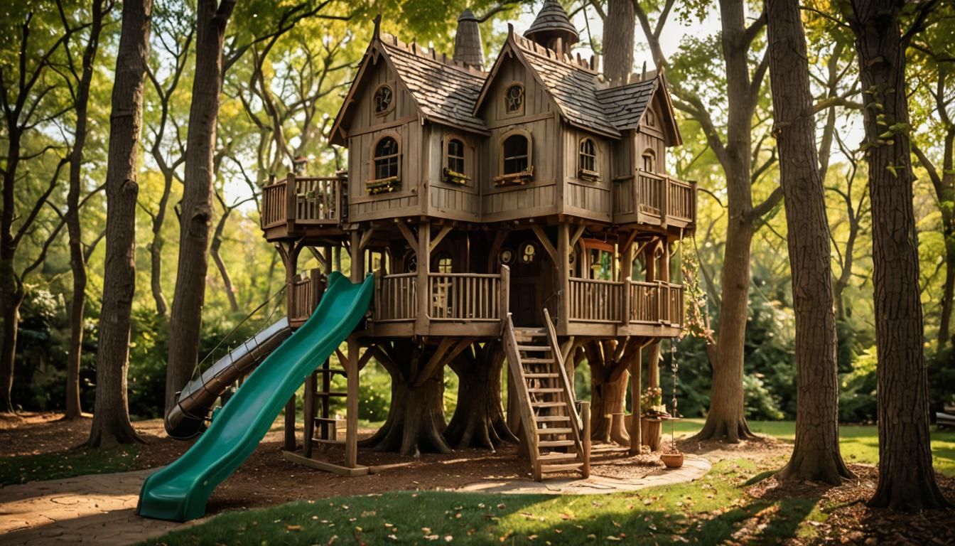 a great playhouse - Whimsical Treehouse Castle for Kids