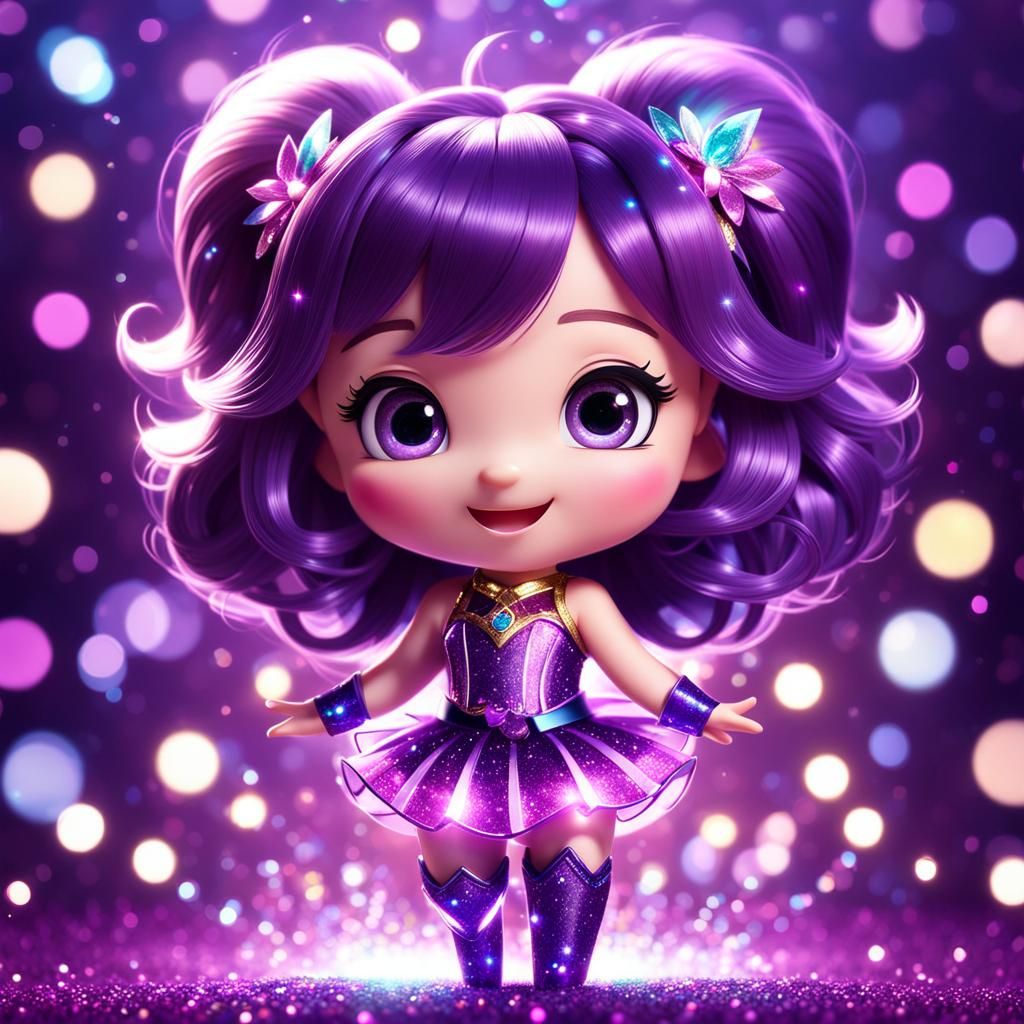 A joyful purple Chibi with lots of glitter and sparkles! - AI Generated ...