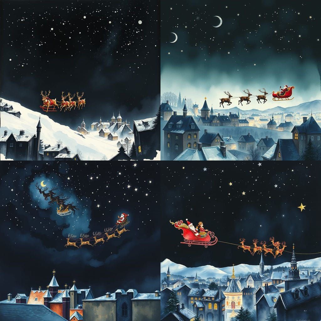 Magical Christmas Eve Sky with Santa's Sleigh Over... - AI Art