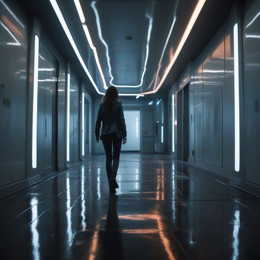 A futuristic silver hallway - Futuristic Silver Hallway in N...