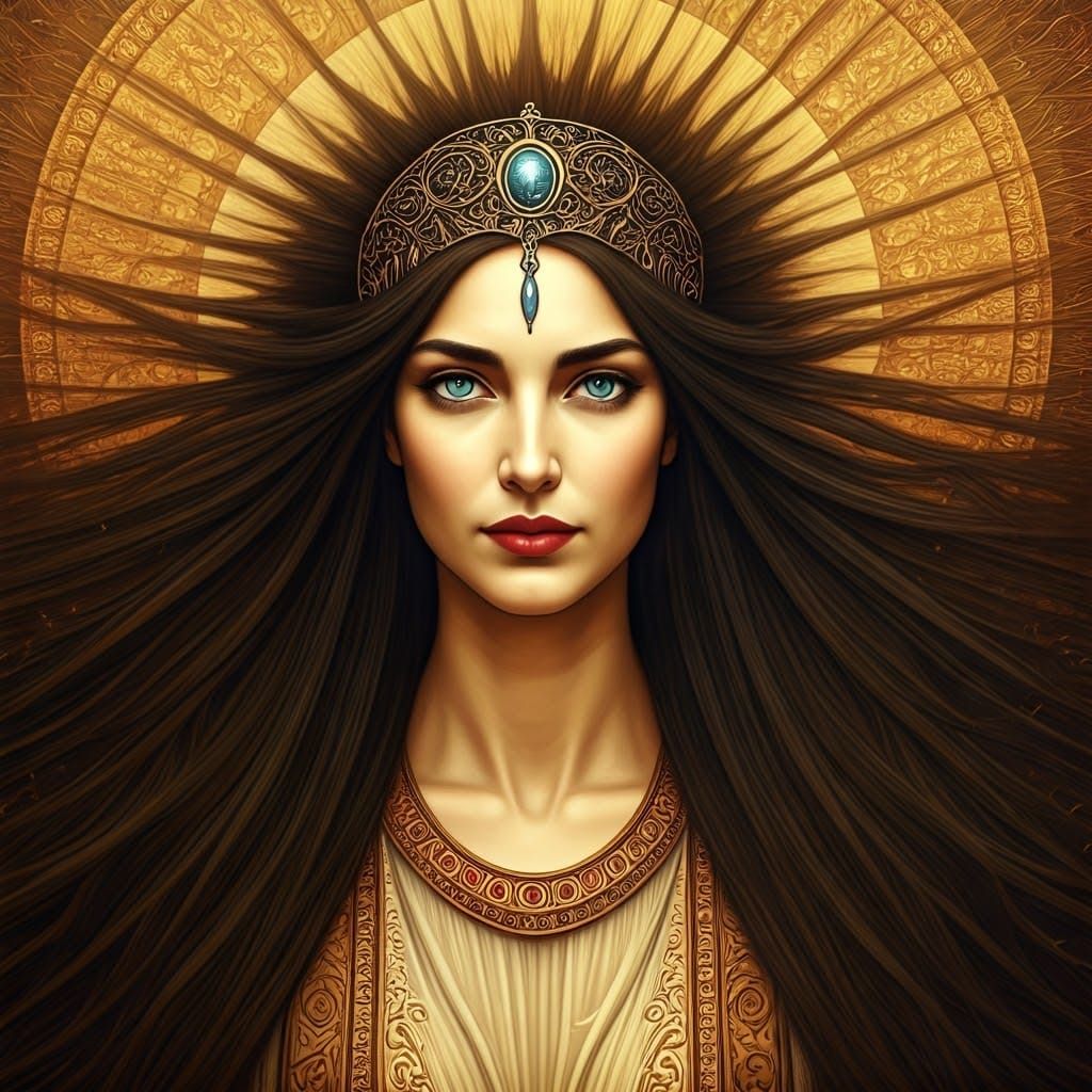 Regal Woman in Ethereal Robes, Radiating Serene Wi... - AI Art