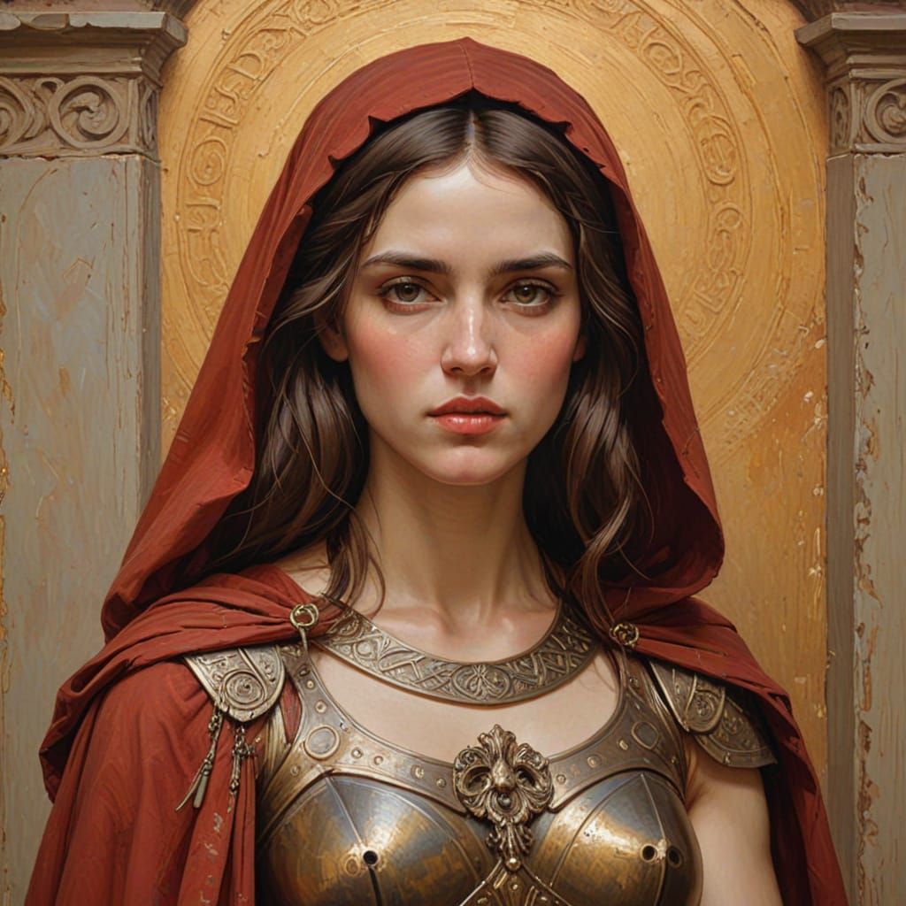 Regal Warrior Queen Messene in Heroic Realism Oil ... - AI Art