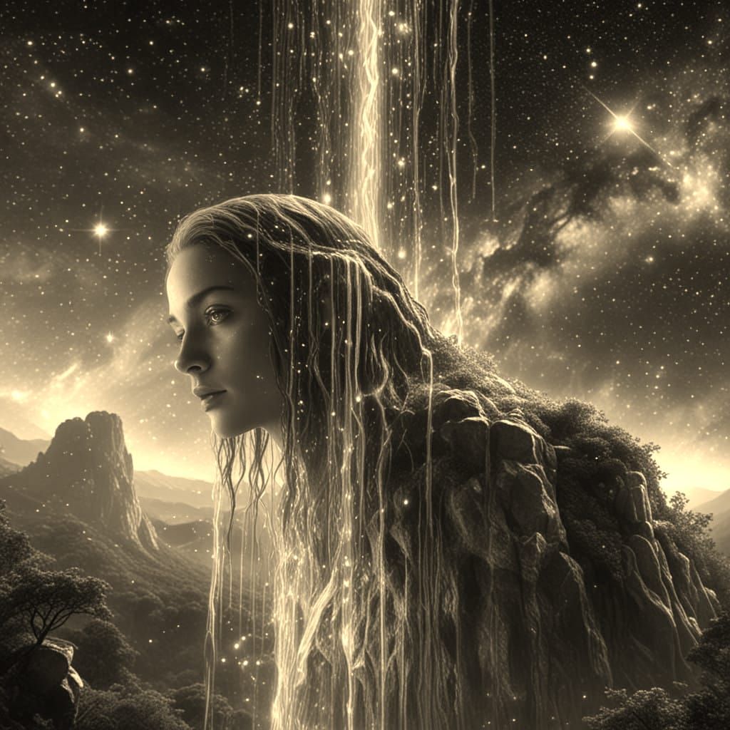 Cosmic Waterfall - Fantastical Cosmic Waterfall with Two Fac...