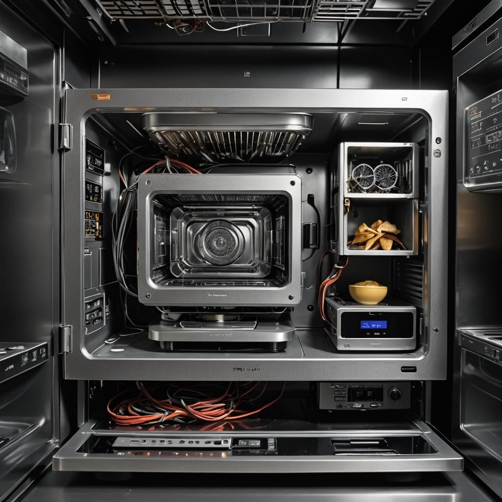 Combination microwave, vcr, min fridge, liquid cooling loop, heat sinks ...