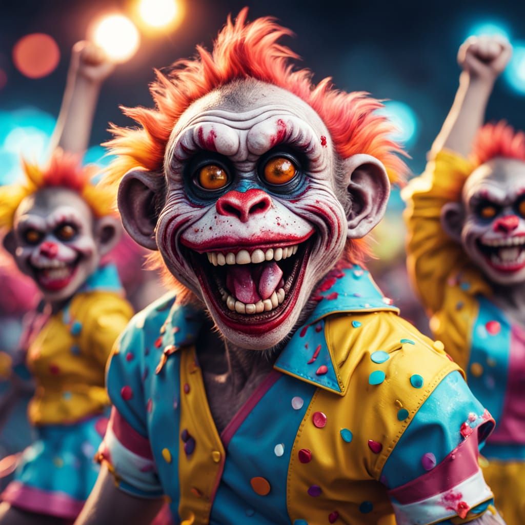 Zombie Monkey Monster Clown Cheerleading Squad