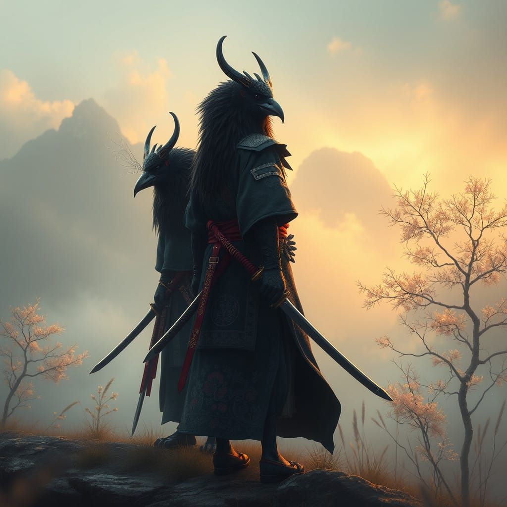 Crow daimyos - Majestic Crow Daimyos in Whimsical, Fantastic...