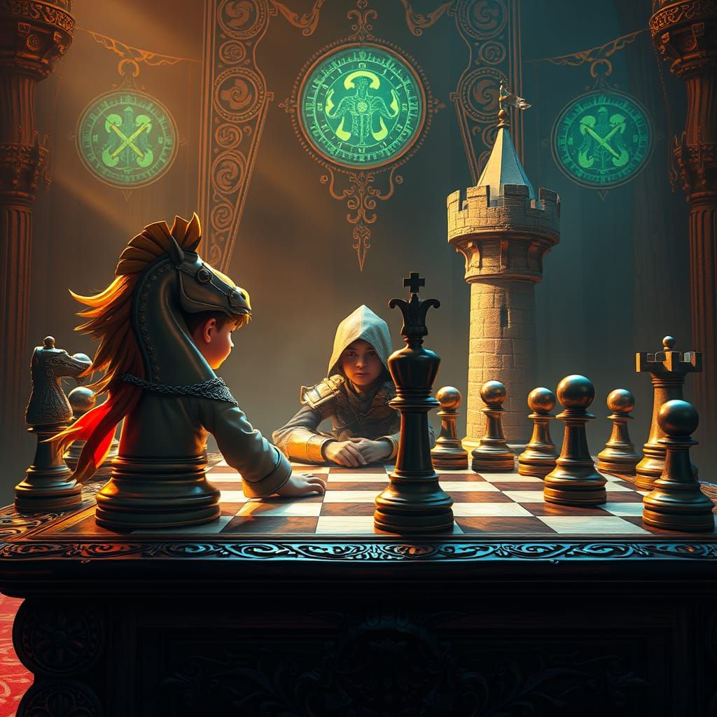 Yo chess - Ethereal Chess Masterpiece in High-Fantasy Style