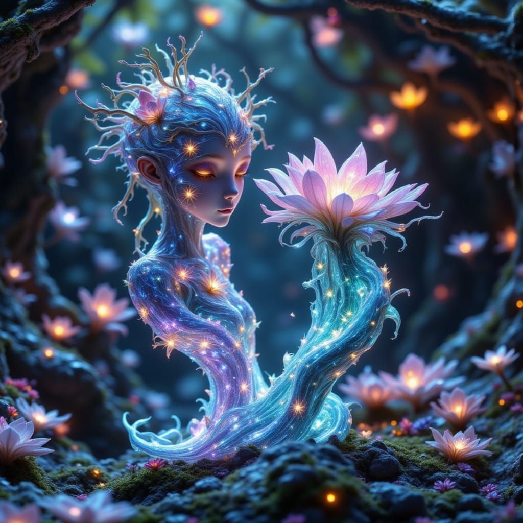 Fae Child Symbiosis - Dreamlike Fae Union in Iridescent Fore...