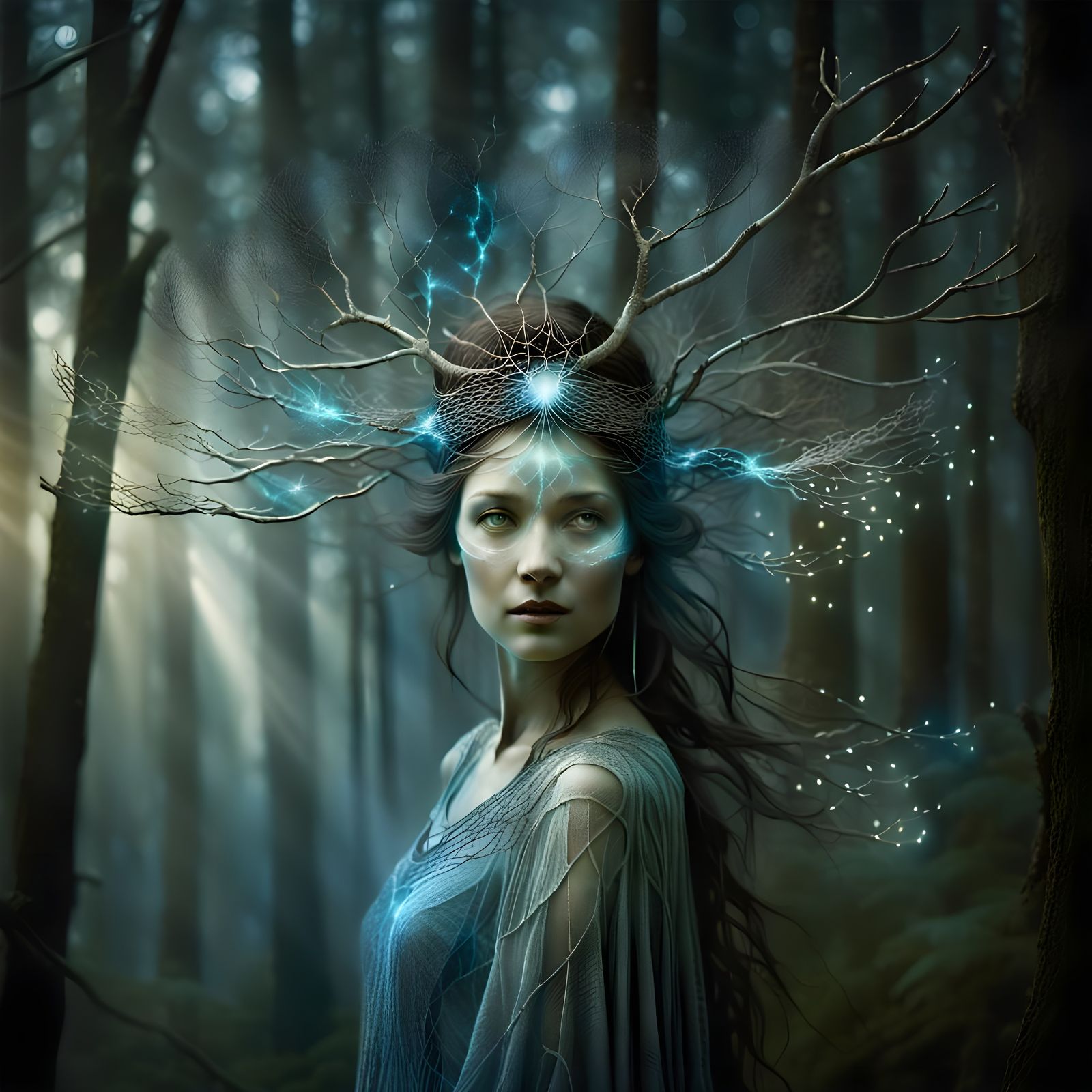 winter - Illuminated Mystic Woman Transforms in Enchanted Fo...