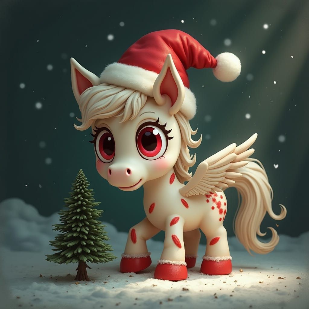 Magical Christmas Pegasus with Vulnerable Expressi... - AI Art