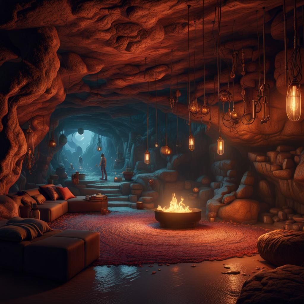 a cosy living cave underground - AI Generated Artwork - NightCafe Creator