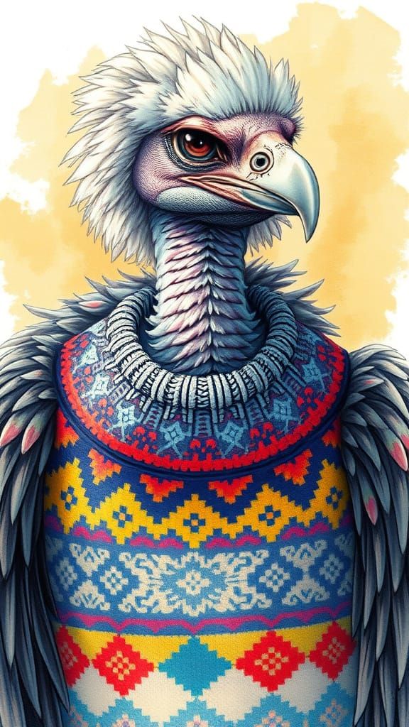 Elegant Vulture in Sweater, Watercolor Portrait - AI Art