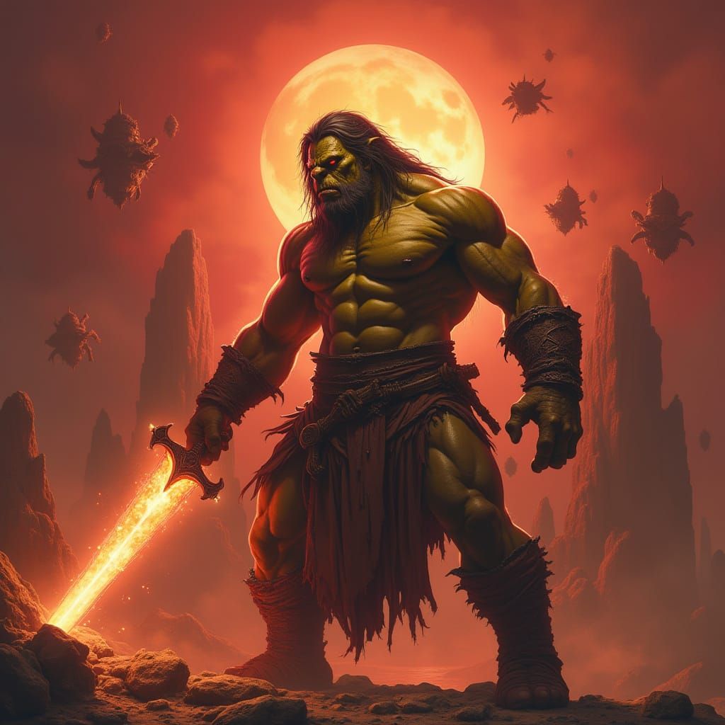Orc with Sword - Orc Warrior with Glowing Sword in Fantasy L...