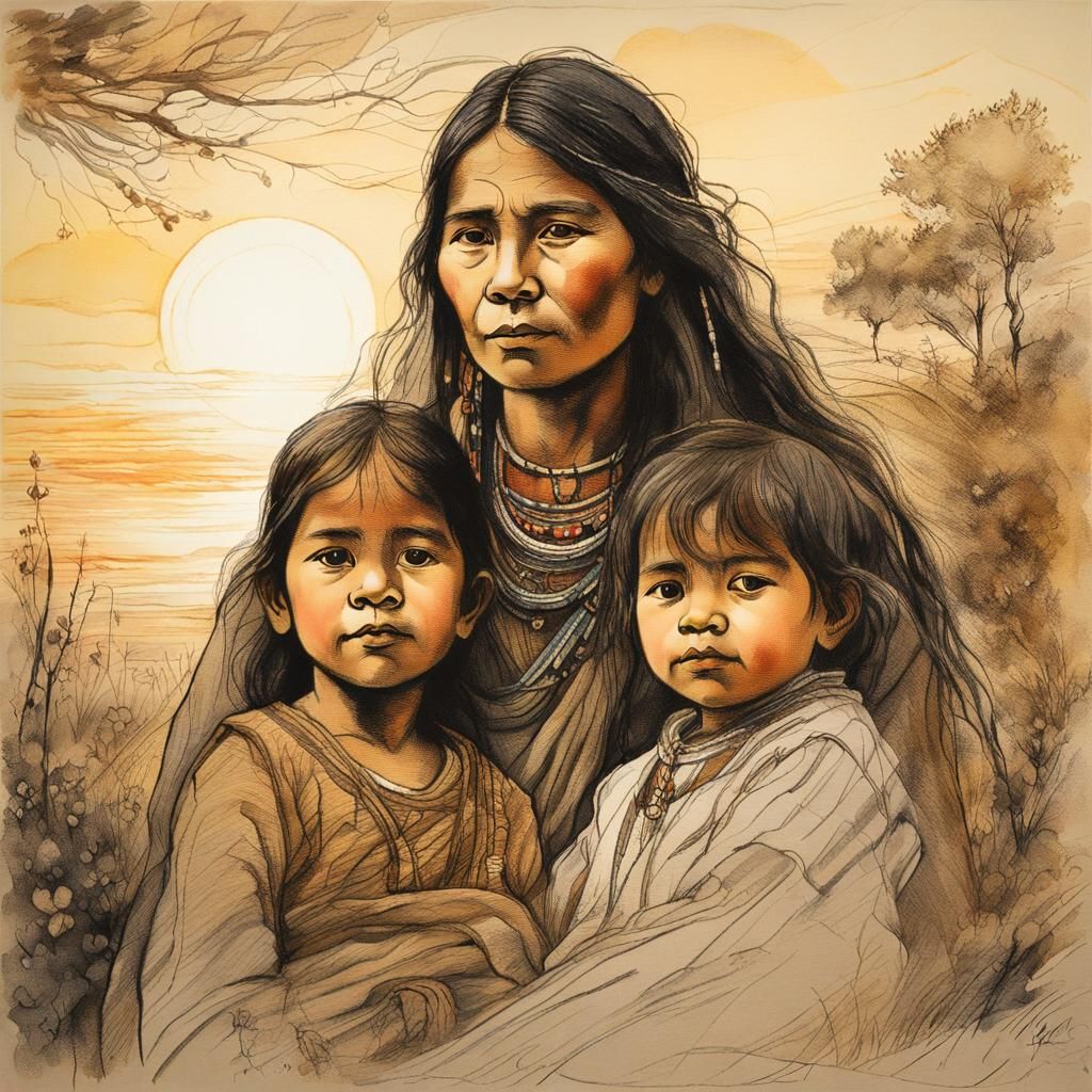 Portrait of an indigenous mother and child, nature-connected, beautiful ...