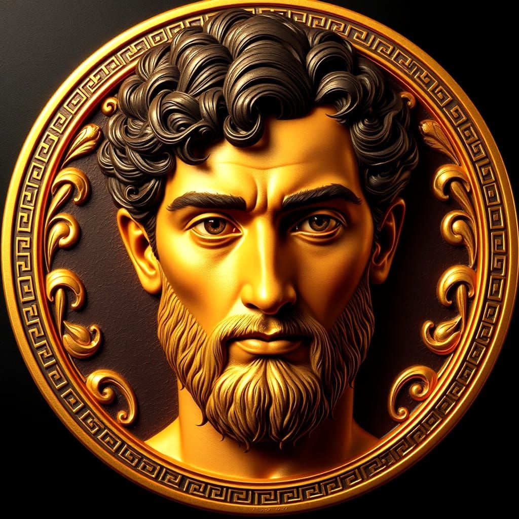 Classical Greek Sage in Golden Relief - AI Art