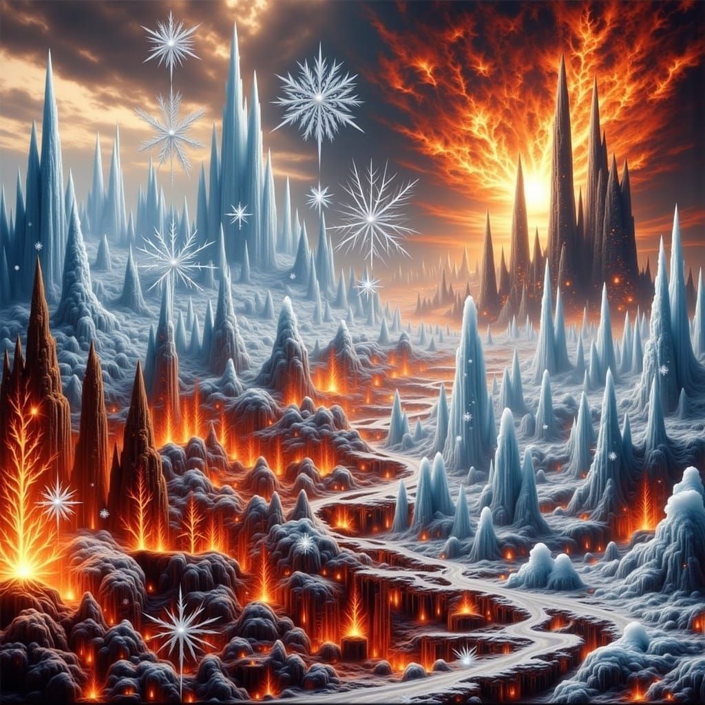 "Ferocious flames fiercely fought the frigid frost."