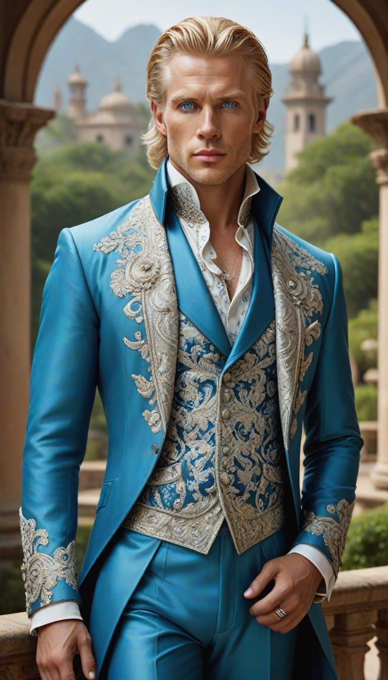 Blue Rococo Male - Elegant Rococo Gentleman in Shimmering Bl...