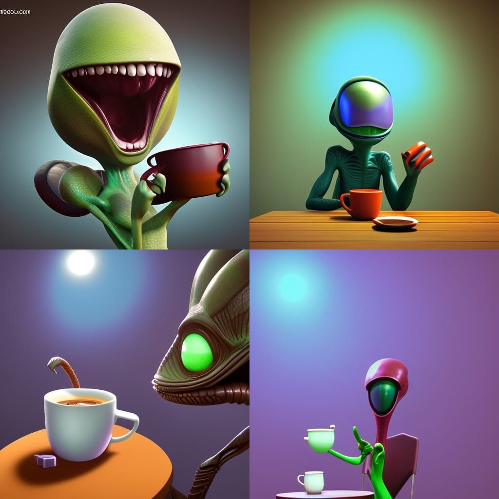 Alien drinking coffee (CGI Character) - AI Generated Artwork ...