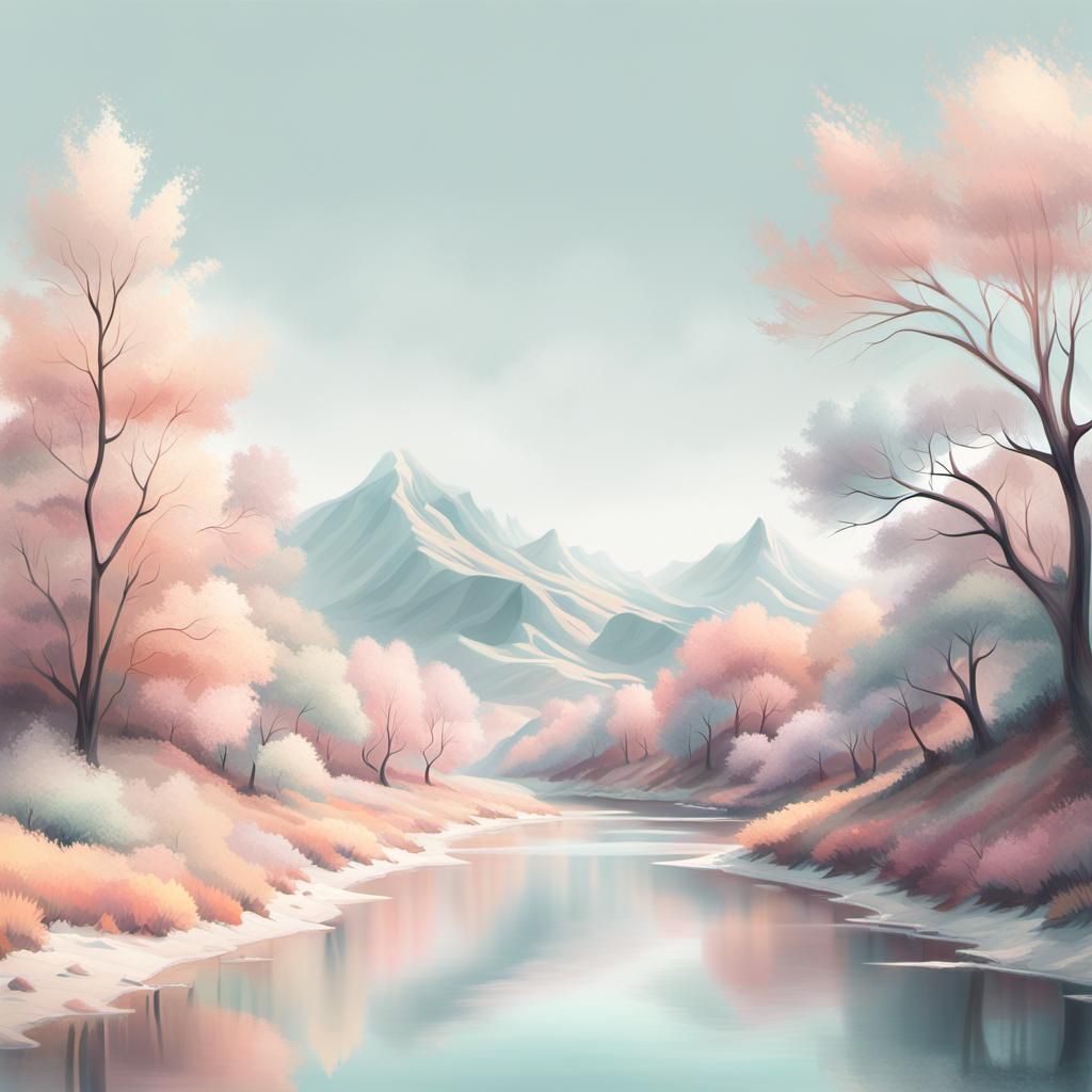 Scenes bathed in soft pastel hues, creating tranquil landscapes or ...