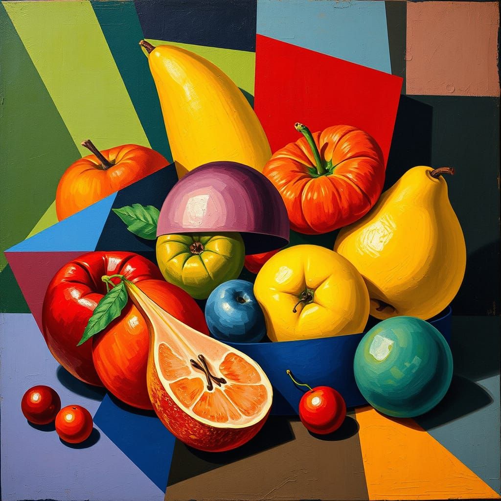 Cubist Still Life of Fruits in Geometric Shapes - AI Art