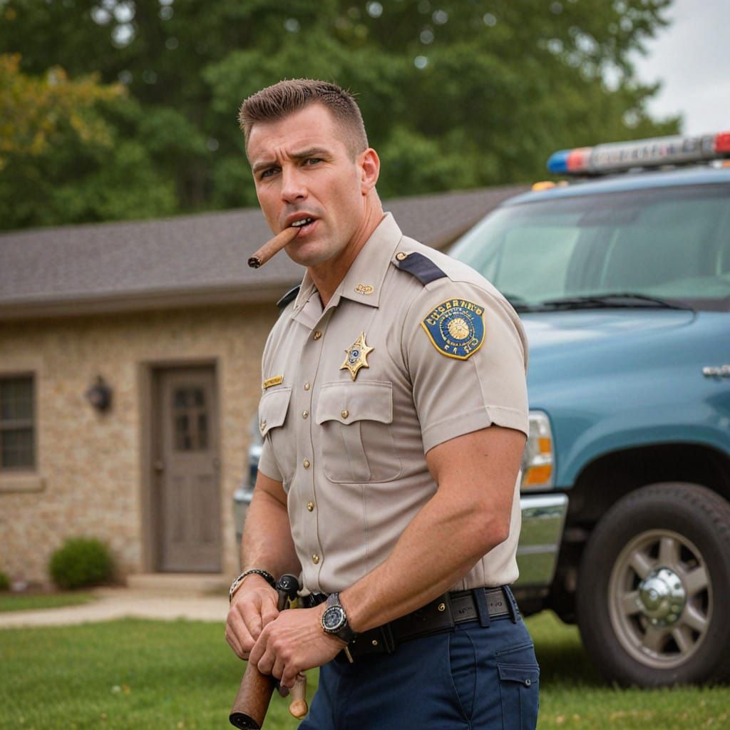 Handsome State Trooper Exhaling Smoky Dreams - AI Art