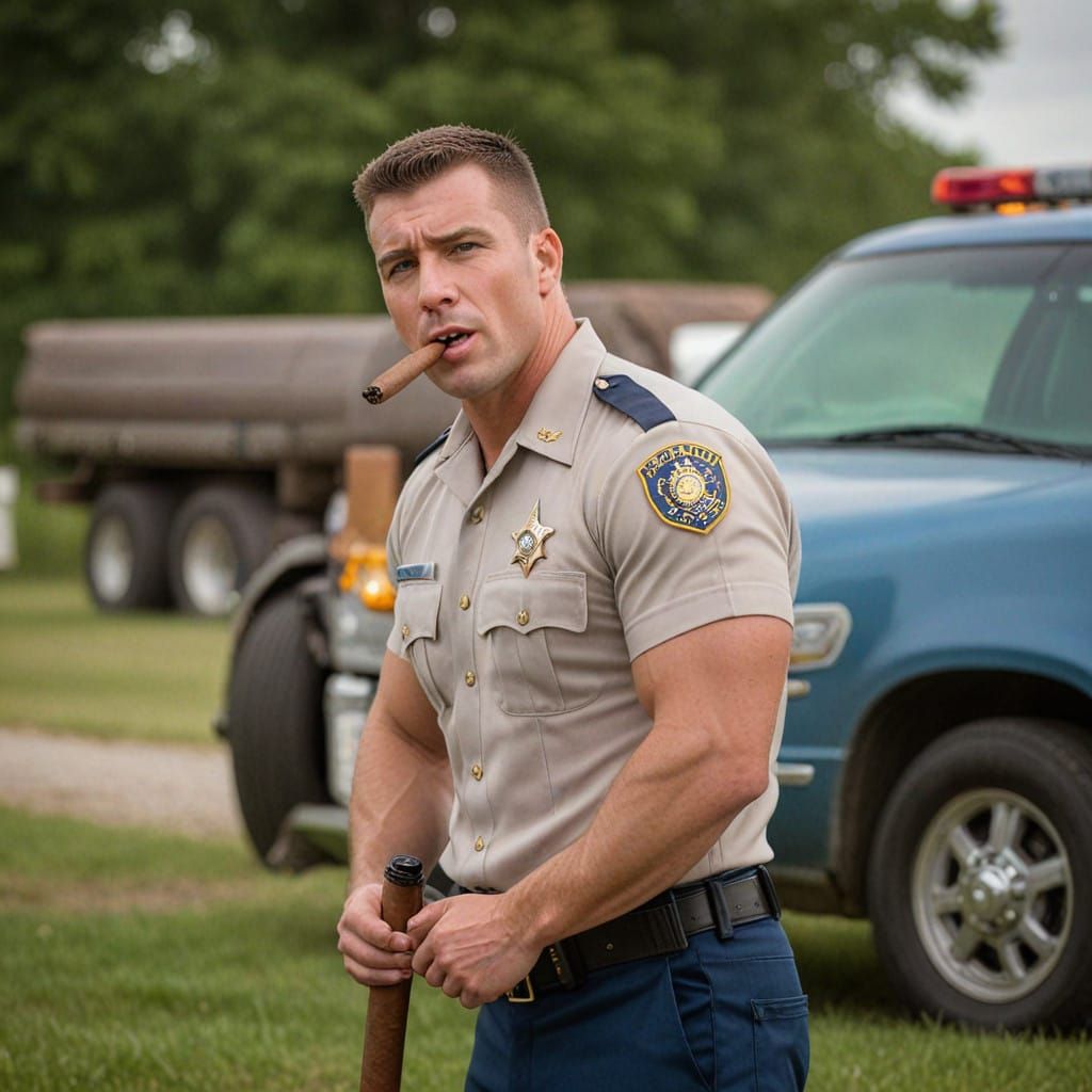 Gritty State Trooper Smokes a Stogie in Profession... - AI Art