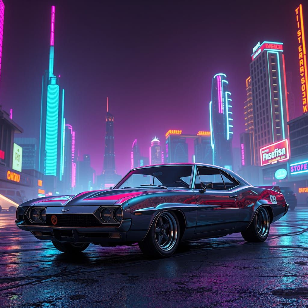 Cyberpunk Chrome Beast in a Neon Apocalypse - AI Art