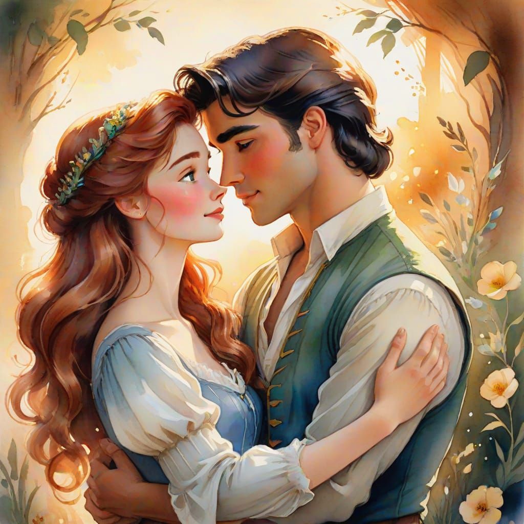 Ethereal Watercolor Portrait of Ariel and Prince E... - AI Art
