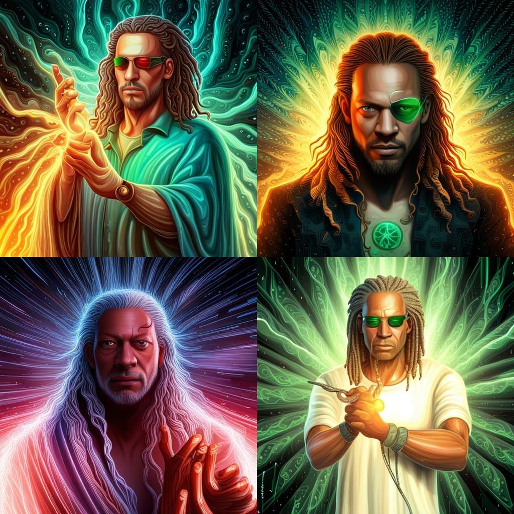 morpheus from matrix with long dreadlocks, holding a lighting bolt in ...