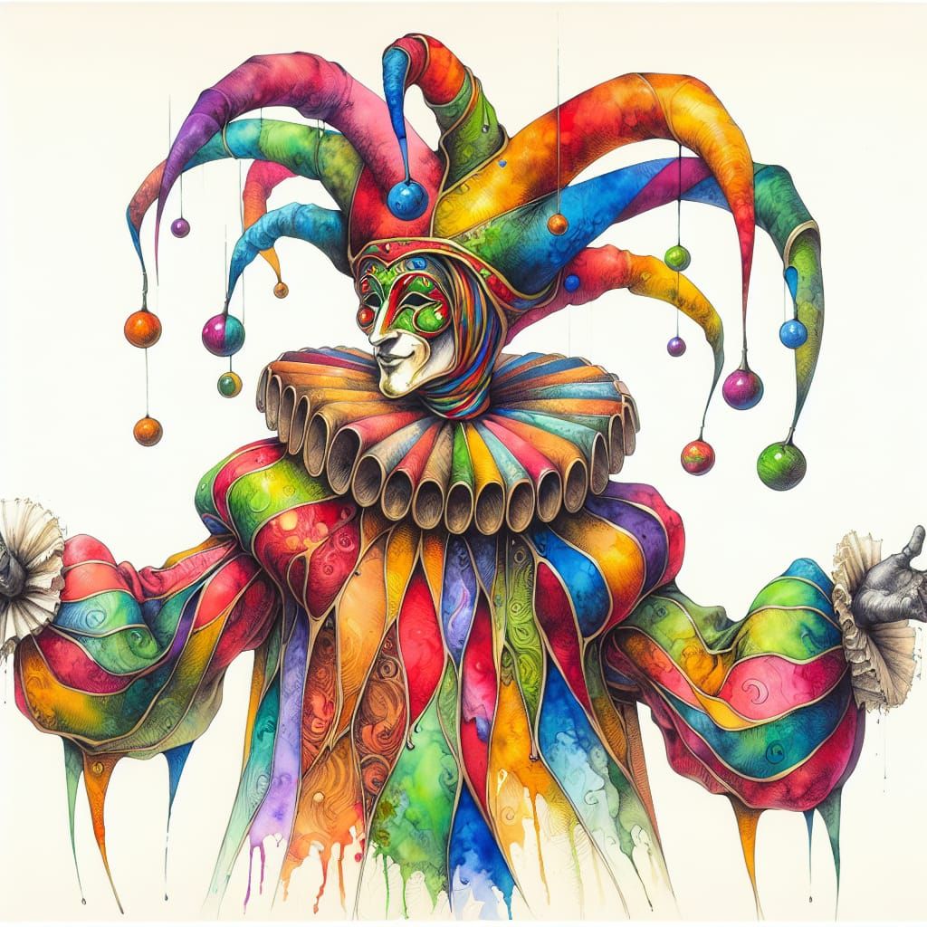 Medieval jester, party-color - Vibrant Medieval Jester in Wh...